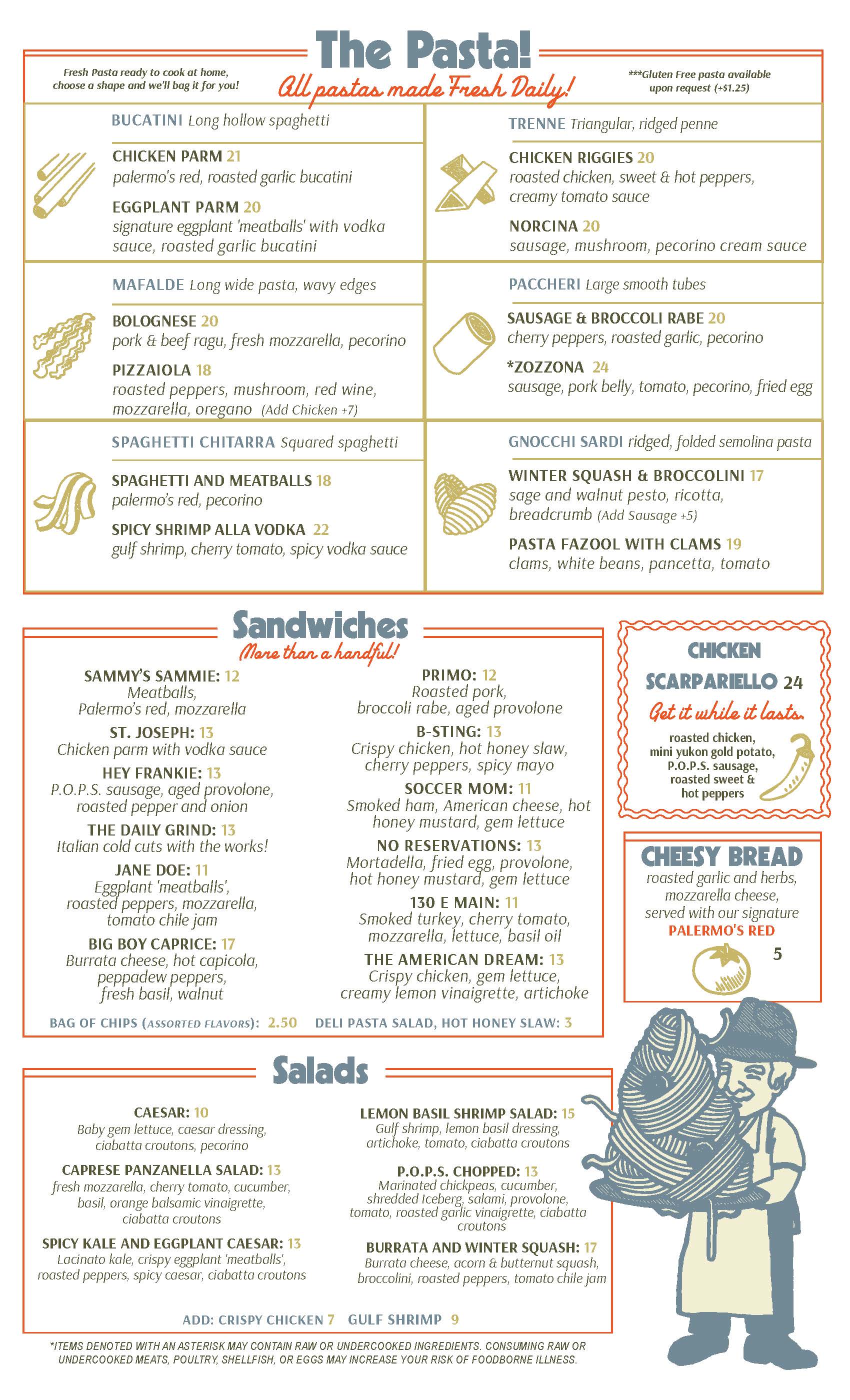 MENU – PALERMO'S ORIGINAL PASTA & SANDWICHES