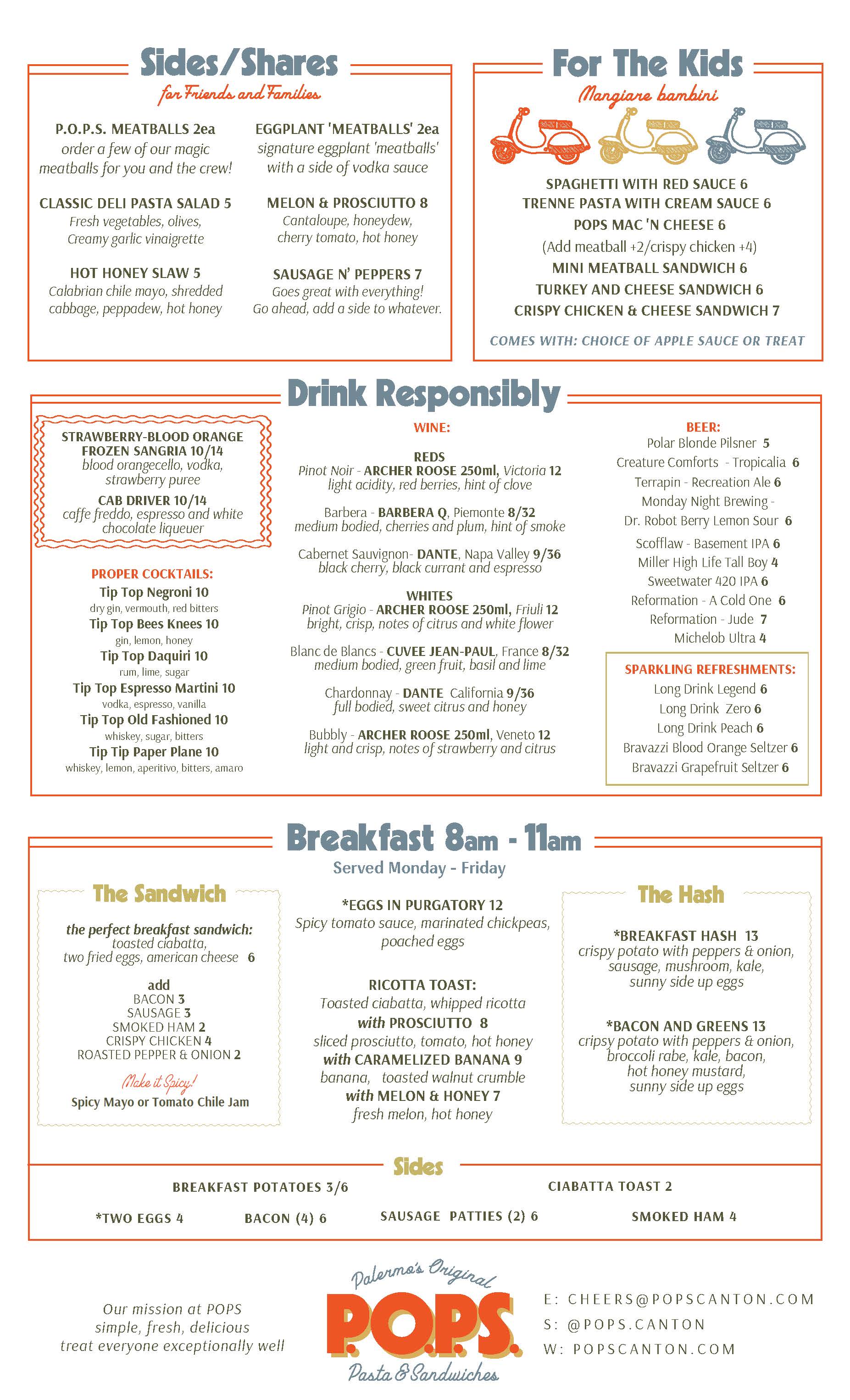 MENU – PALERMO'S ORIGINAL PASTA & SANDWICHES