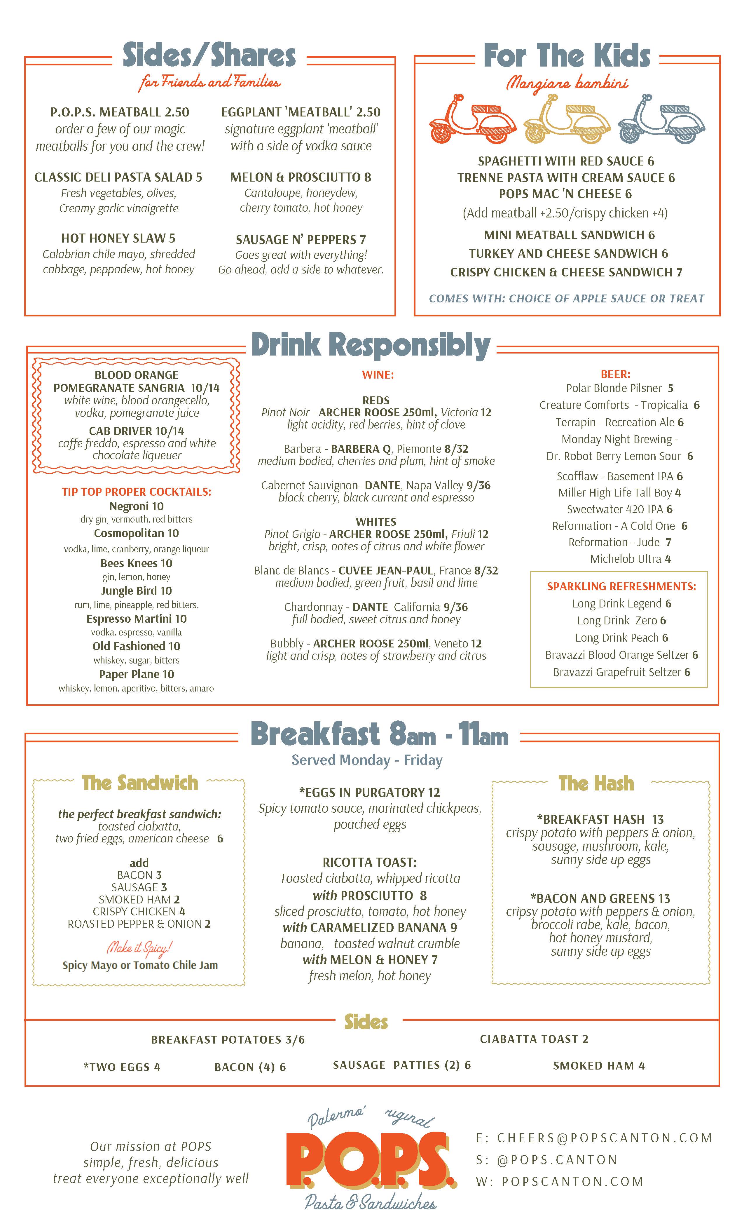 MENU – PALERMO'S ORIGINAL PASTA & SANDWICHES