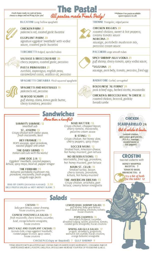 MENU – PALERMO'S ORIGINAL PASTA & SANDWICHES